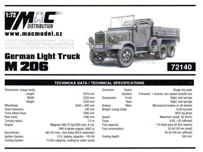 German Light Truck M 206, MAC Distribution Nr. 72140 - Modellversium ...