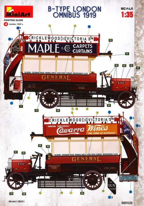 B-Type London Omnibus 1919, MiniArt Nr. 38031 - Modellversium Kit-Ecke