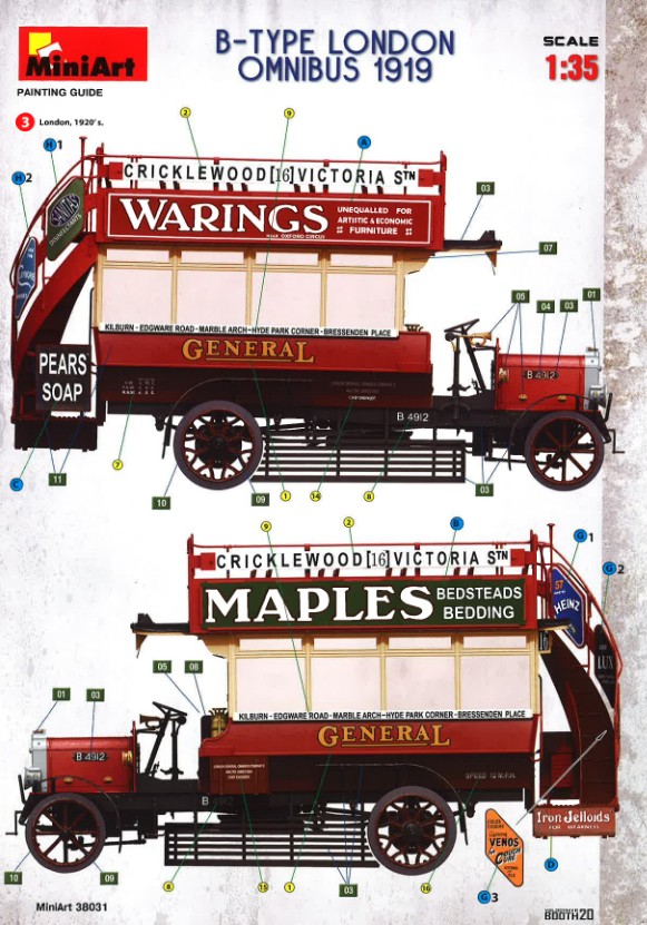 B-Type London Omnibus 1919, MiniArt Nr. 38031 - Modellversium Kit-Ecke